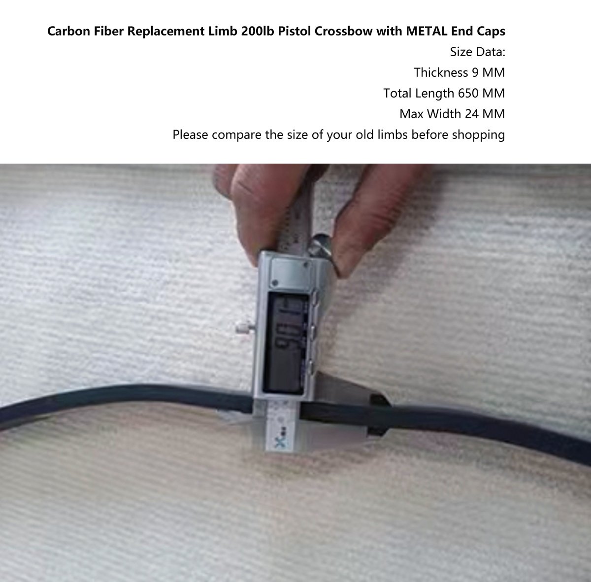 Carbon Fiber Replacement Limb 200lb Pistol Crossbow with METAL End Caps ...